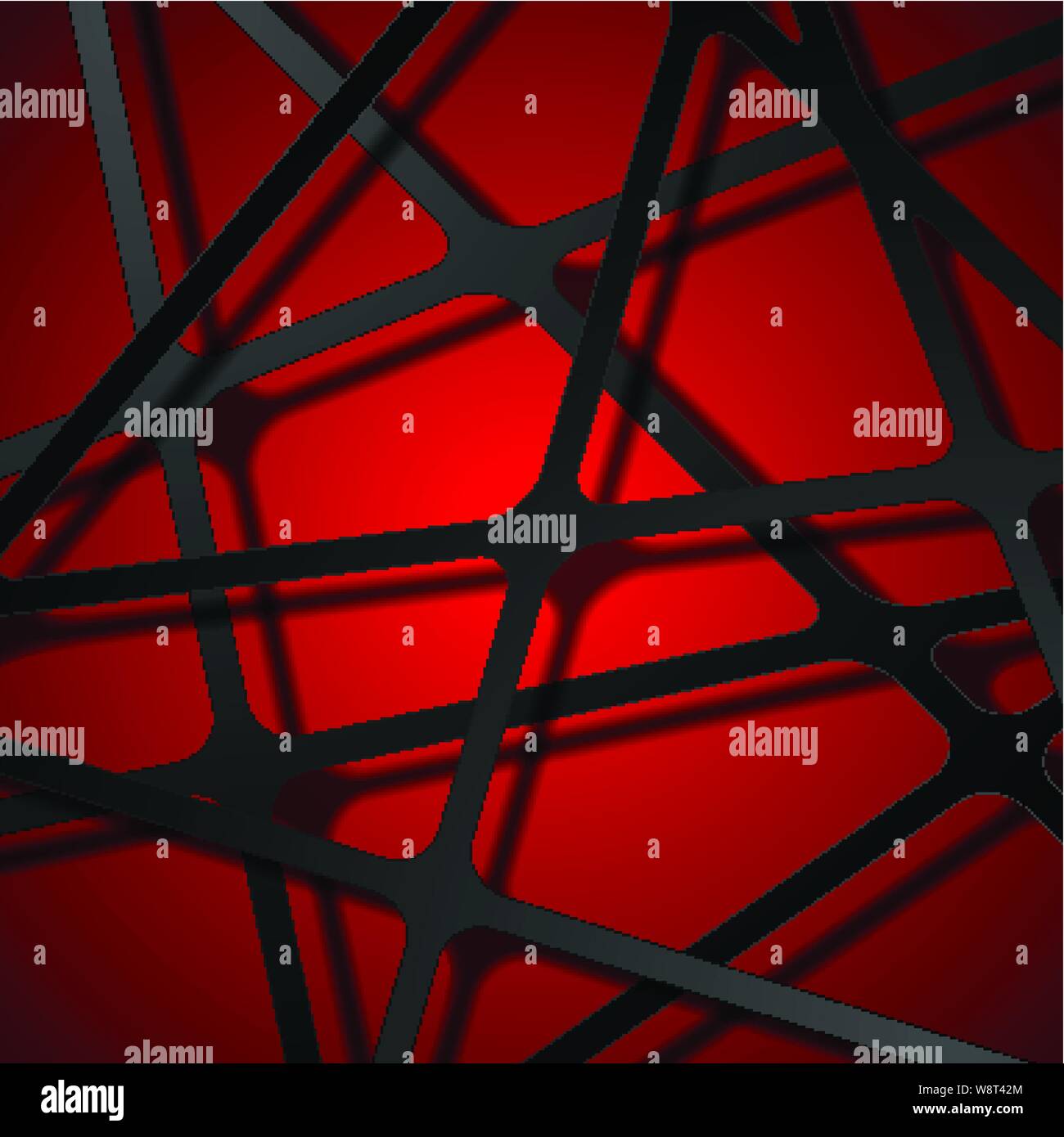 Abstract black stripes with shadow on bright red background. Vector ...