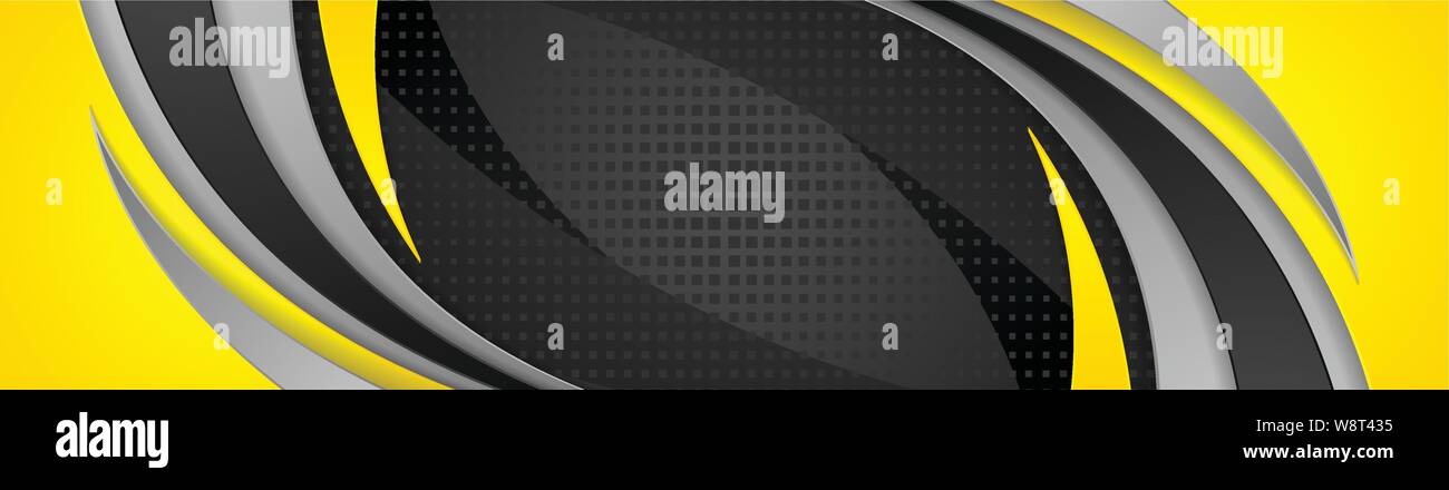 Abstract yellow and black corporate wavy banner design. Vector web ...