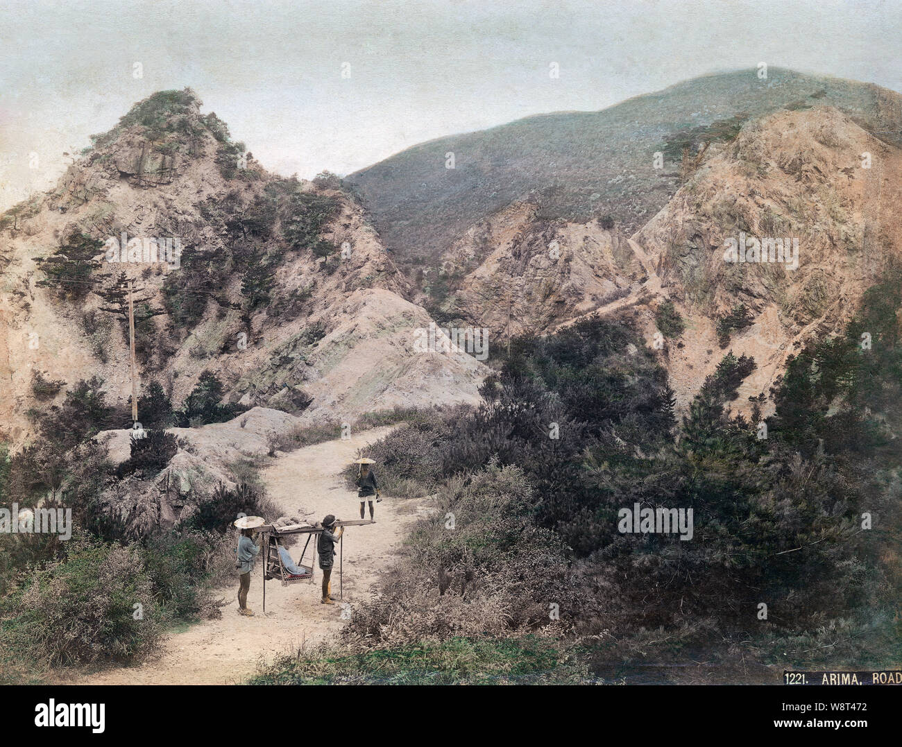 [ 1880s Japan - Japanese Palanquin on Mountain Road, Kobe ] — Two ...