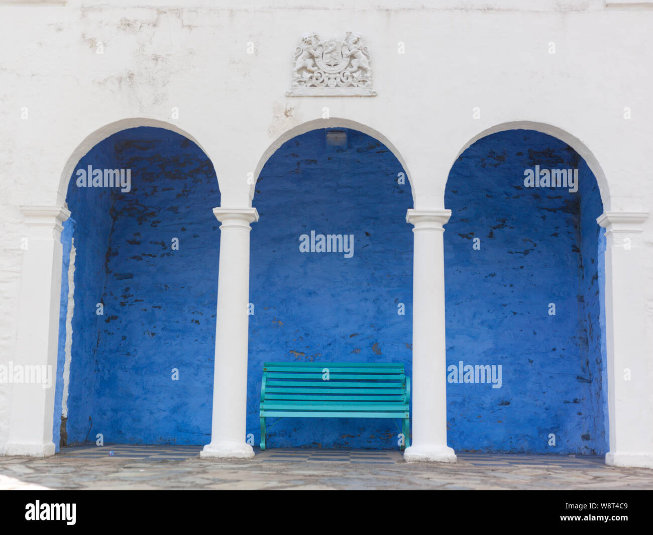 Single Aqua Park Bench on Blue Background - Stunning colours at ...