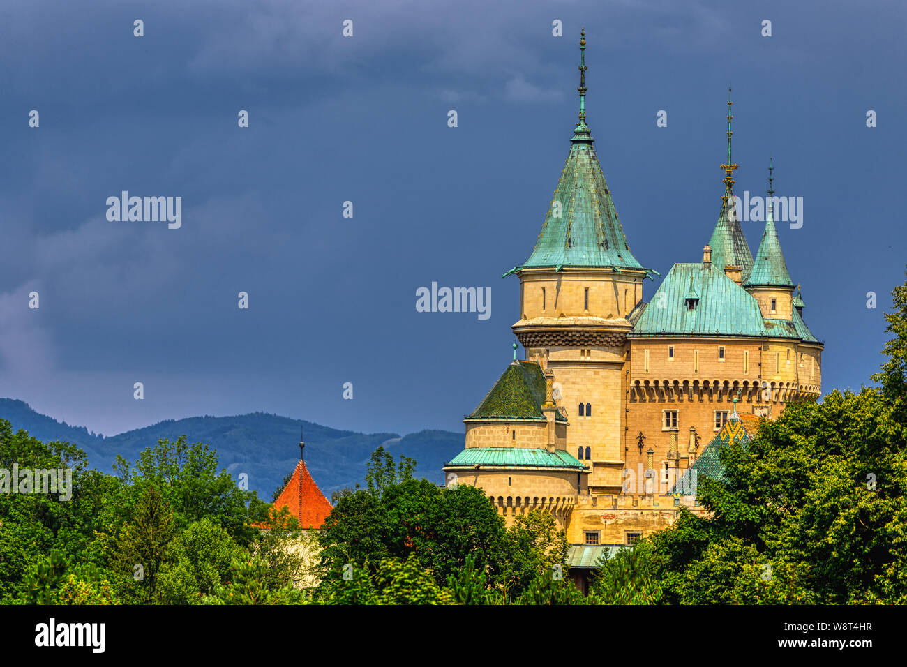 Beautiful Bojnice Castle in Slovakia, central Europe, UNESCO. Sunset ...