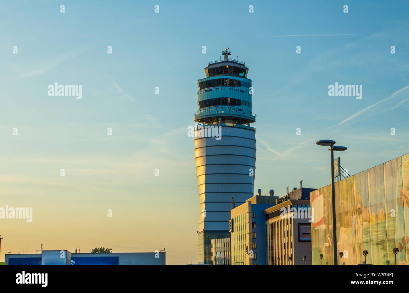 Airport traffic control tower at vienna International Airport on a ...