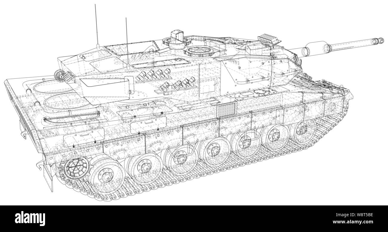 Army tank technical wire-frame. Vector illustration. Tracing ...