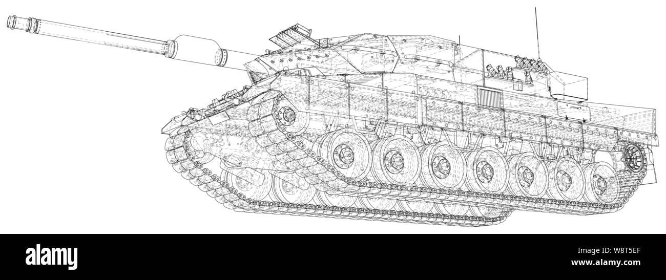 Armored tank technical wire-frame. Vector rendering of 3d Stock Vector ...