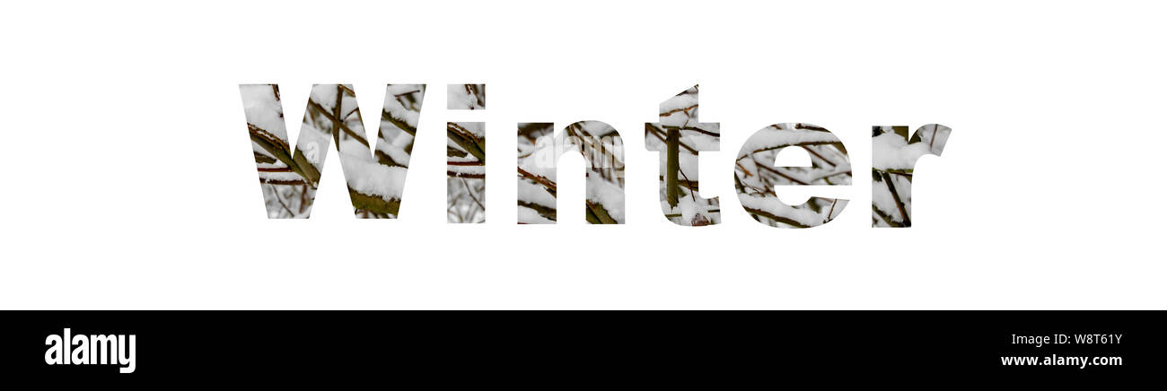 Word winter with winter nature images inside the letters Stock Photo ...