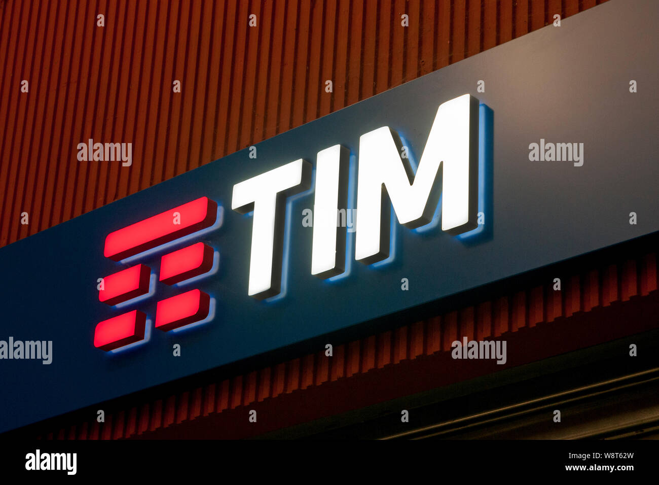 Carrara, Italy - August 11, 2019 - The logo of Tim, italian ...