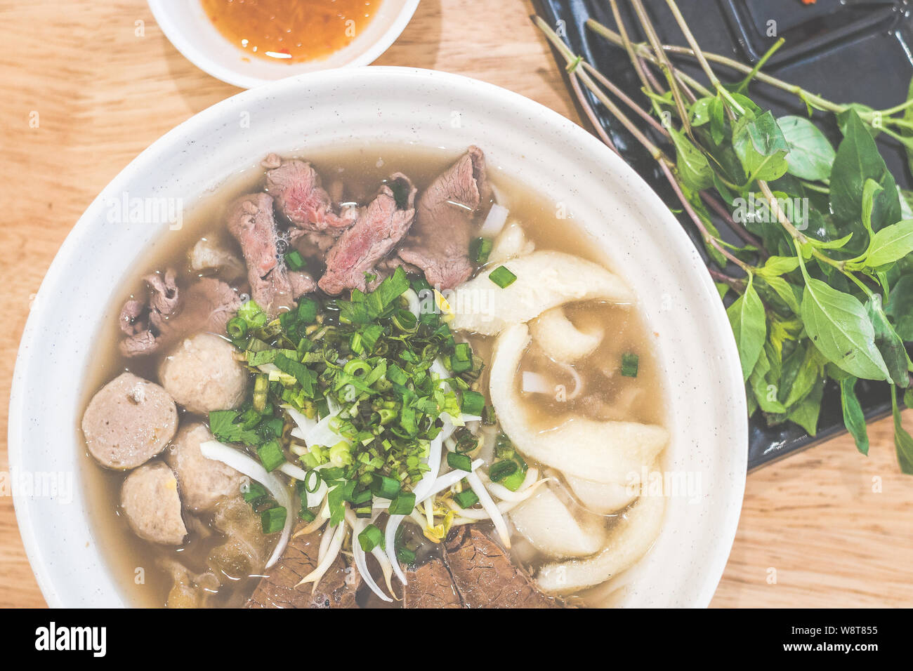 Special Beef vietnamese pho with soup and beef slices, brisket, beef ...