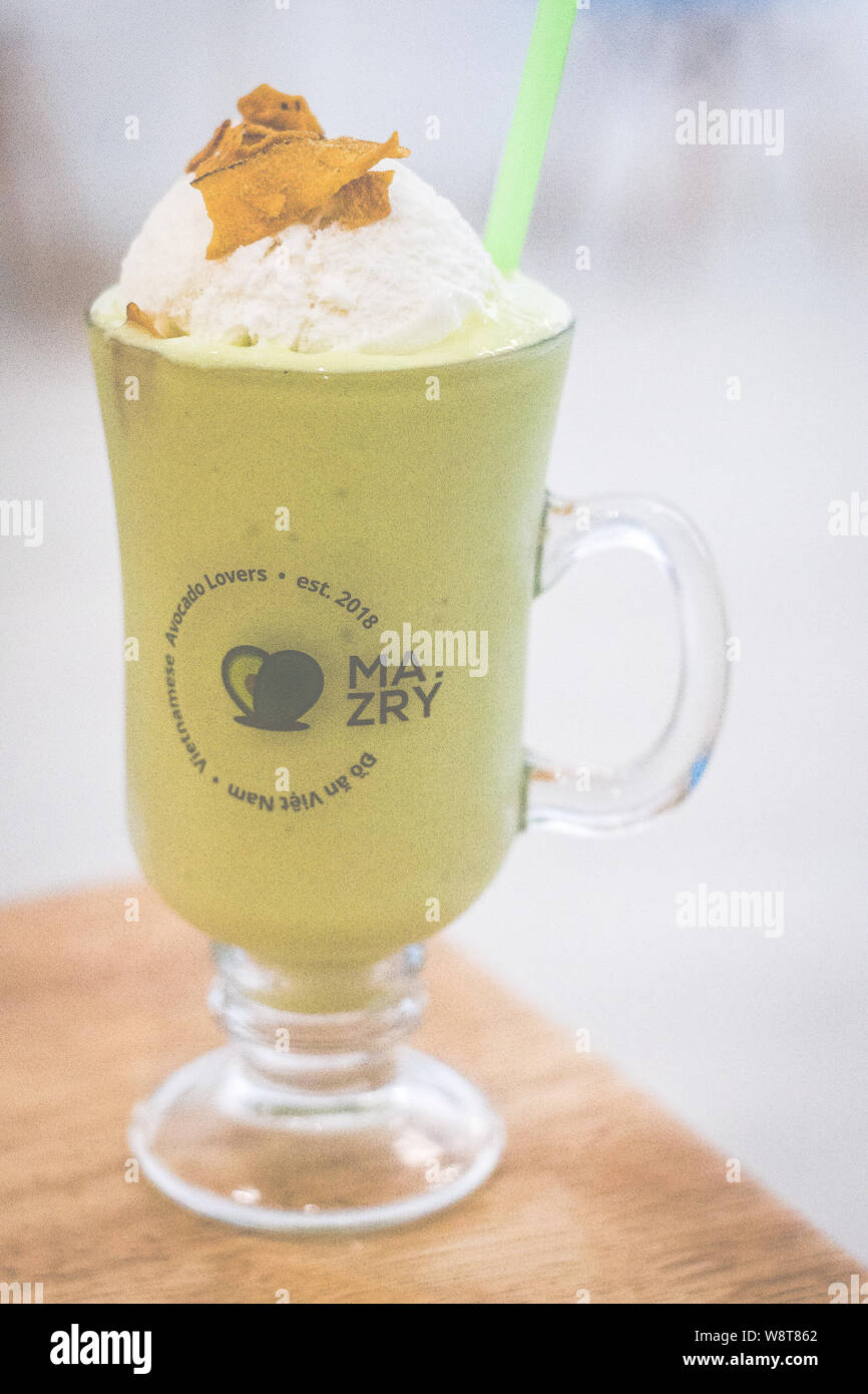 Blended Avocado Puree with ice and served with Coconut Ice Cream in a ...