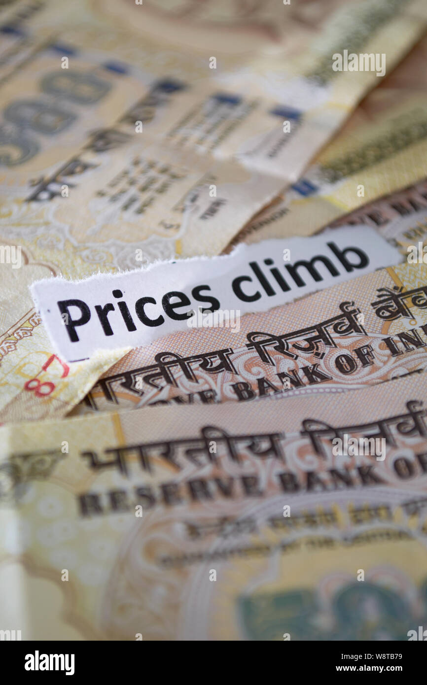 Indian paper currency representing prices climb Stock Photo - Alamy