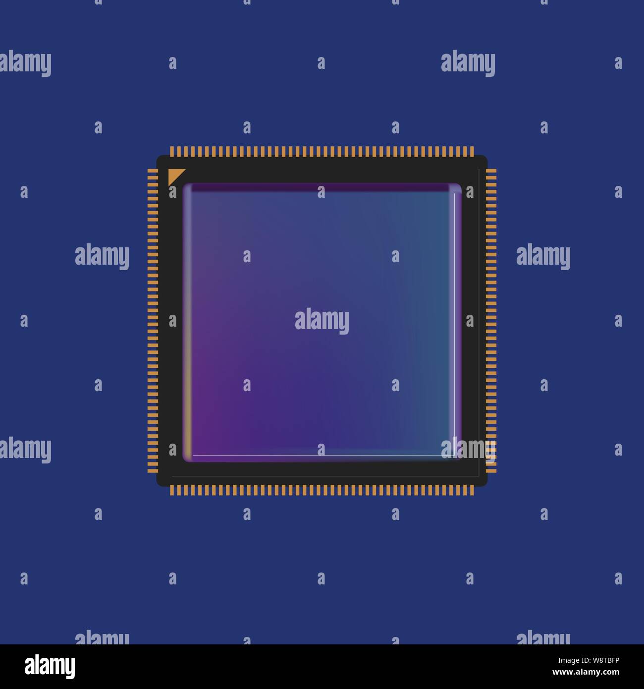 Vector illustration. Modern square cpu microprocessor chip in blue tones. Isolated Stock Vector ...