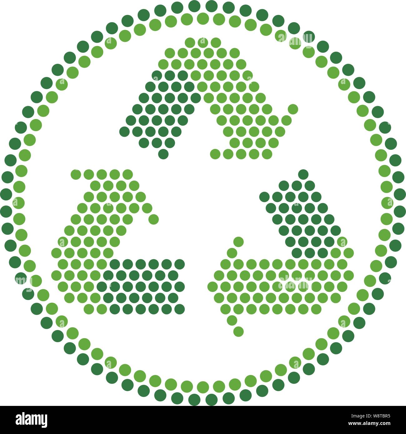 Vector illustration. Simple recycle symbol into a circle made by small ...