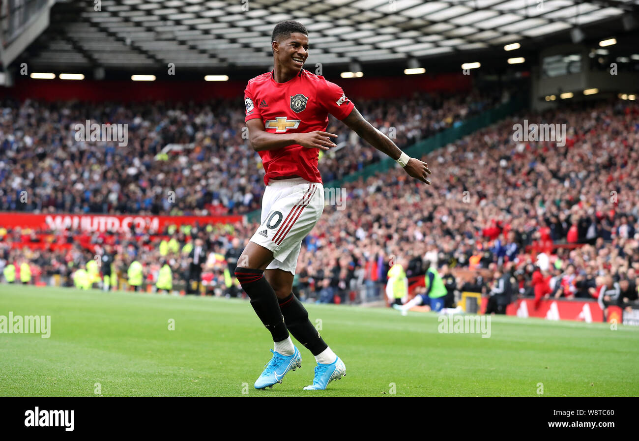 Manchester United's Marcus Rashford celebrates scoring his side's third ...