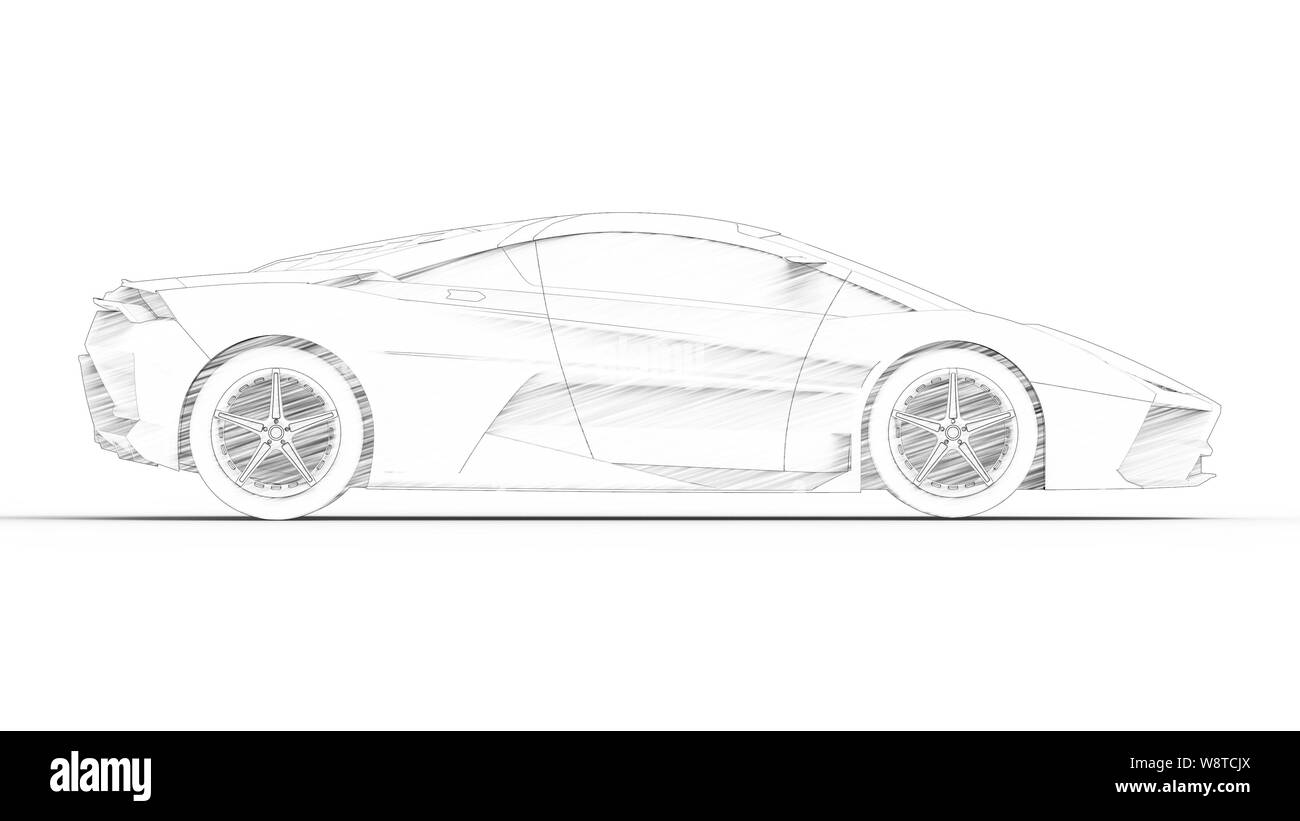 Concept design sports race car sketch rendering isolated in white ...