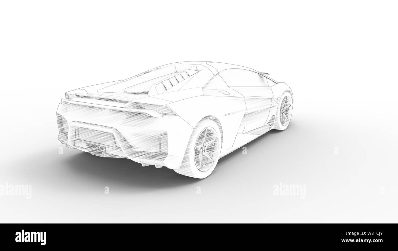 Concept design sports race car sketch rendering isolated in white ...