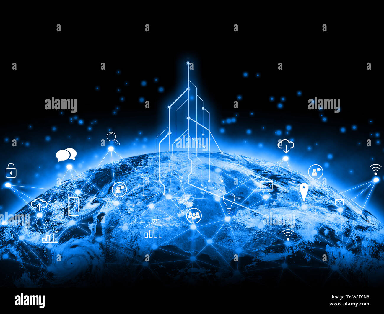 Global network and communication data exchanges over the planet Earth ...