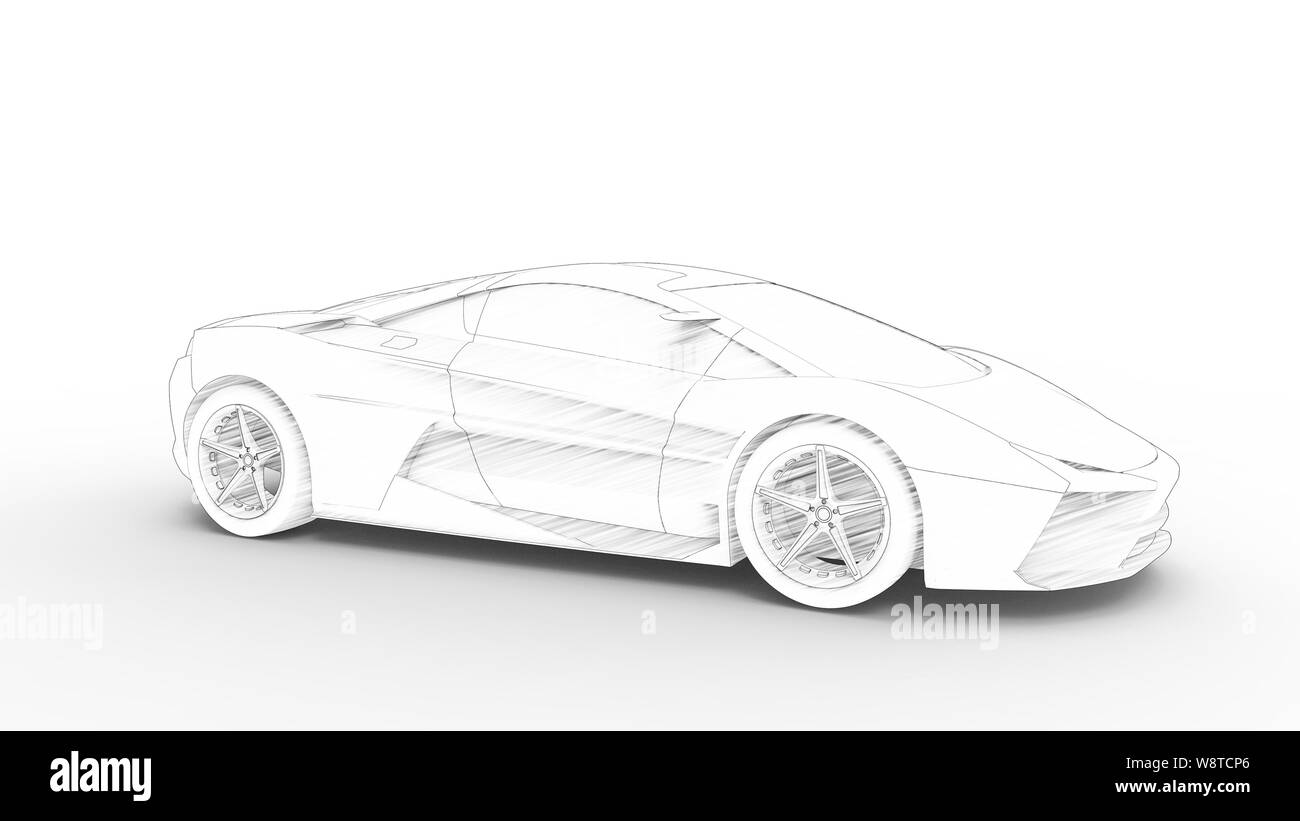 Concept design sports race car sketch rendering isolated in white ...