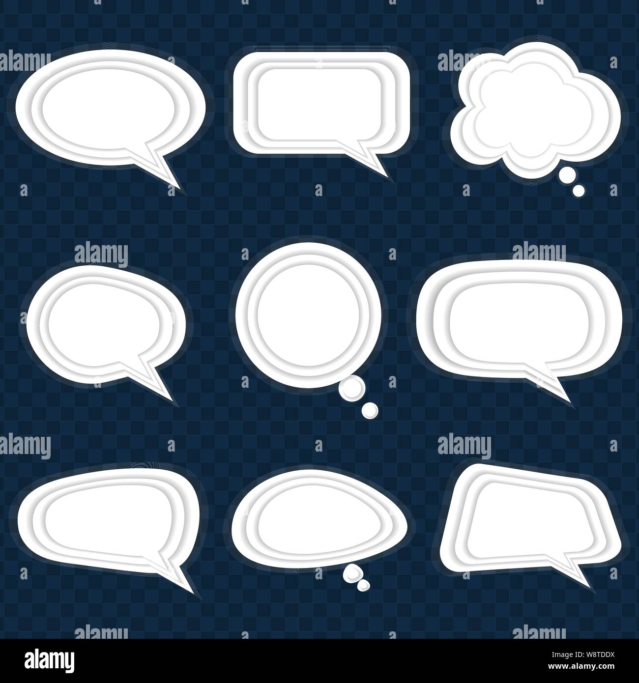 Set of speech bubbles in papercut style on the dark background. Vector ...