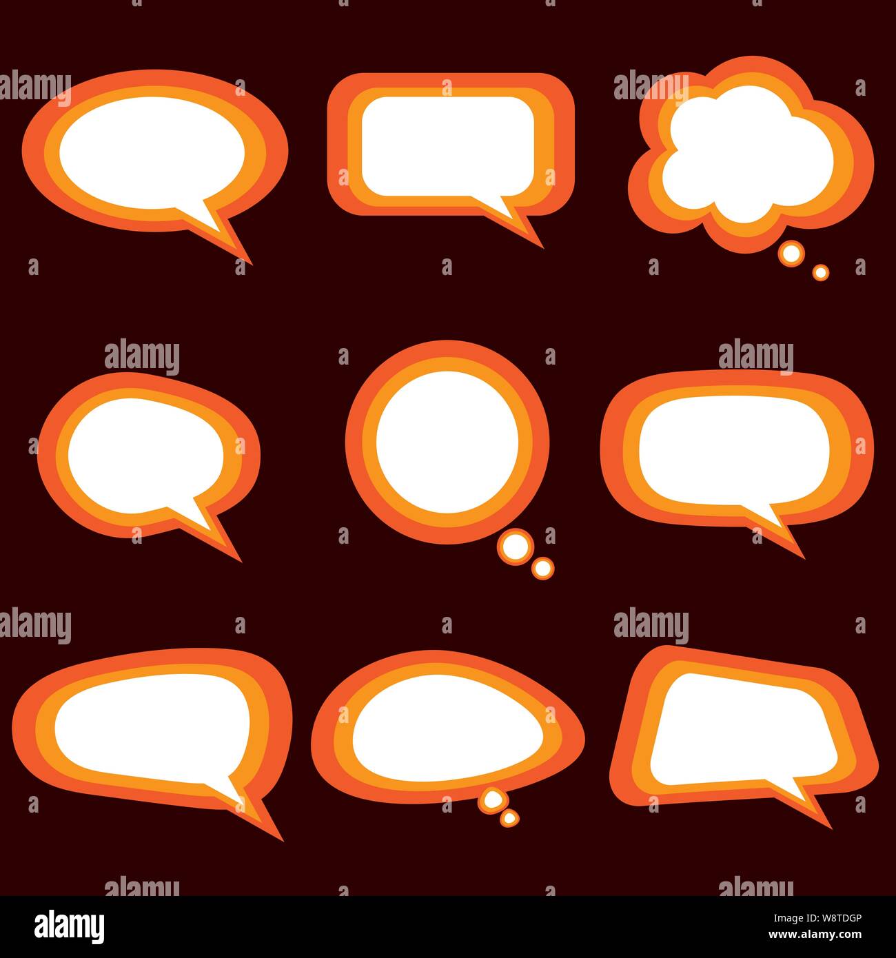 Set of speech bubbles on the dark background with colorful outline ...