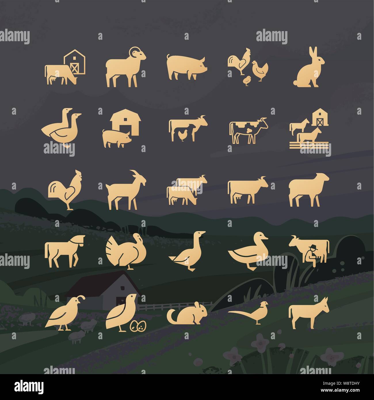 Modern glyphs of farm animals icons from 25 icons drawn in vector and ...