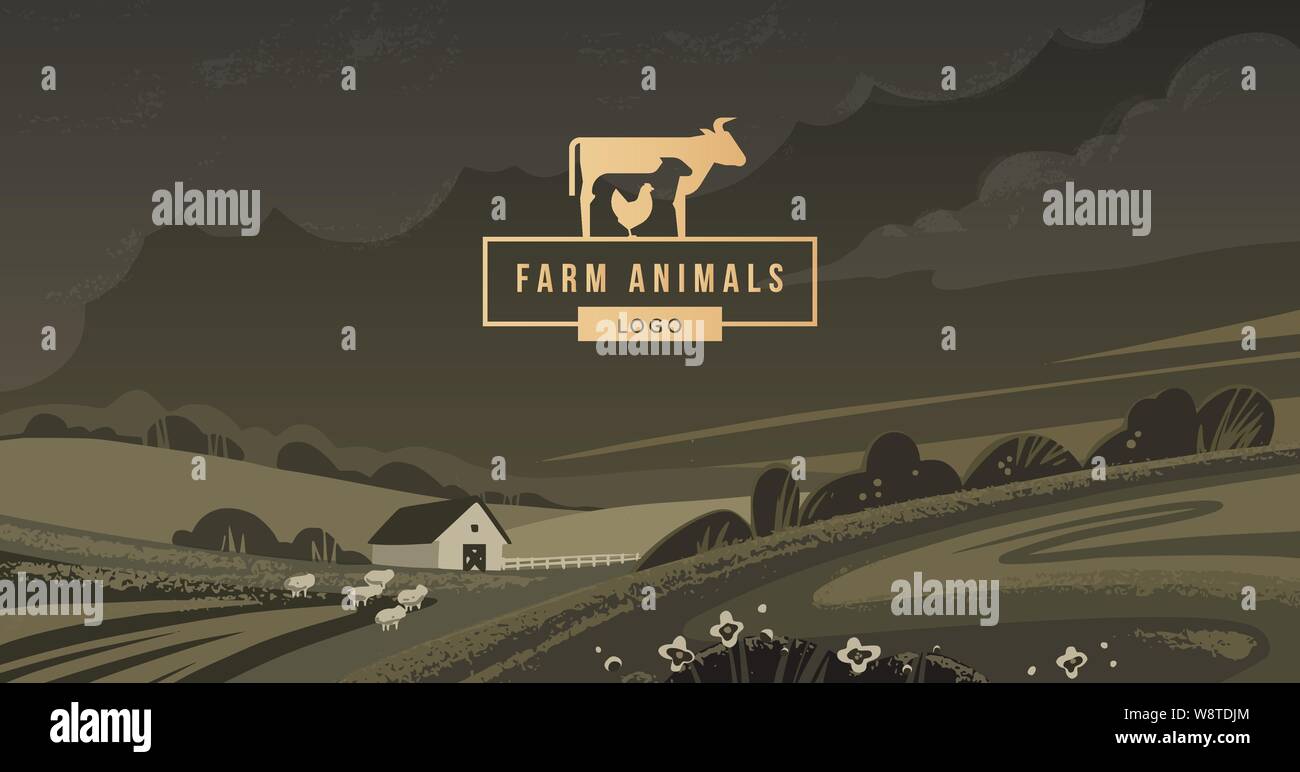 Vector logo of a family farm with text on the background of a vector ...