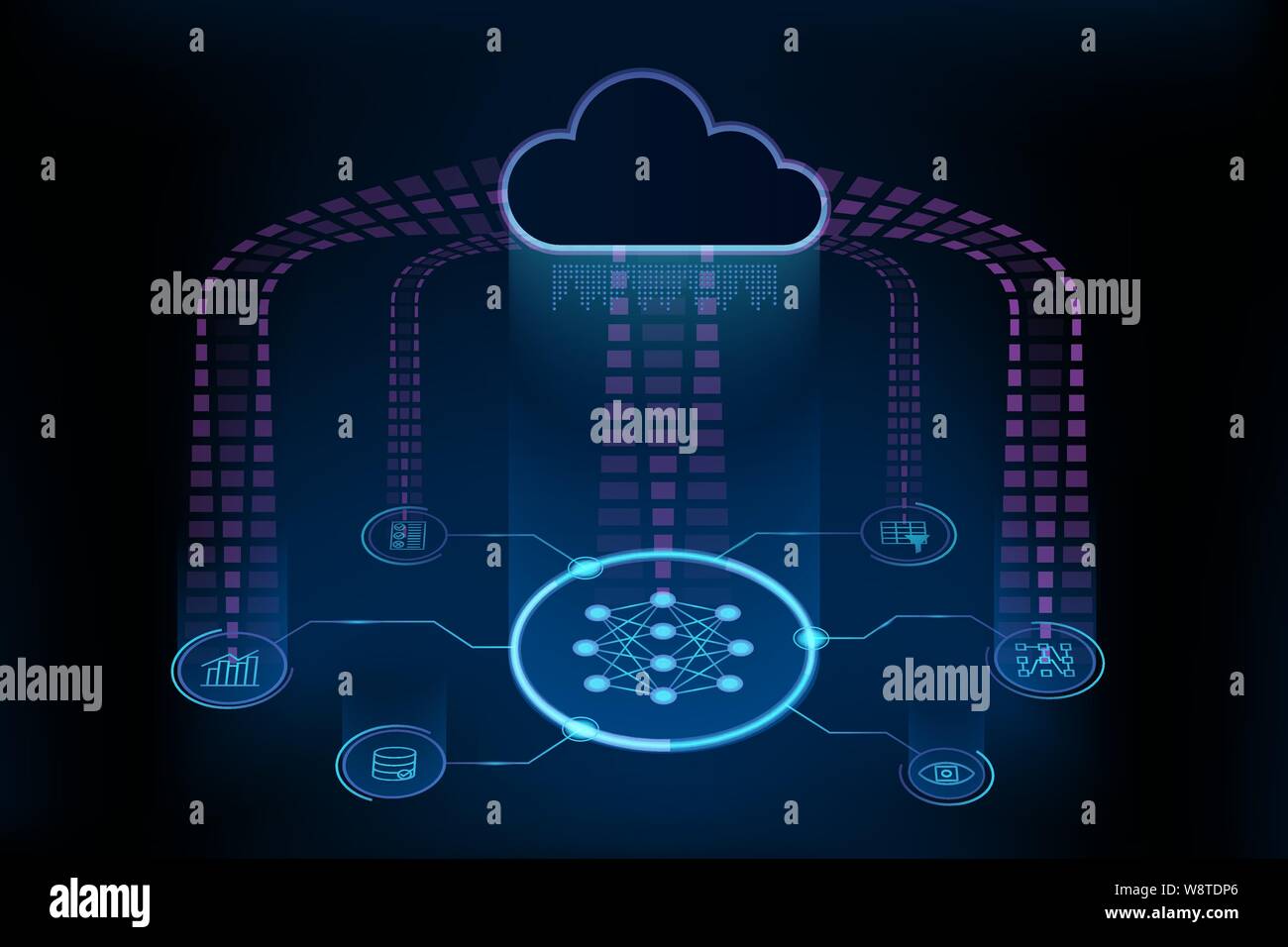 AI design concept or background. Artificial neural network connected to ...