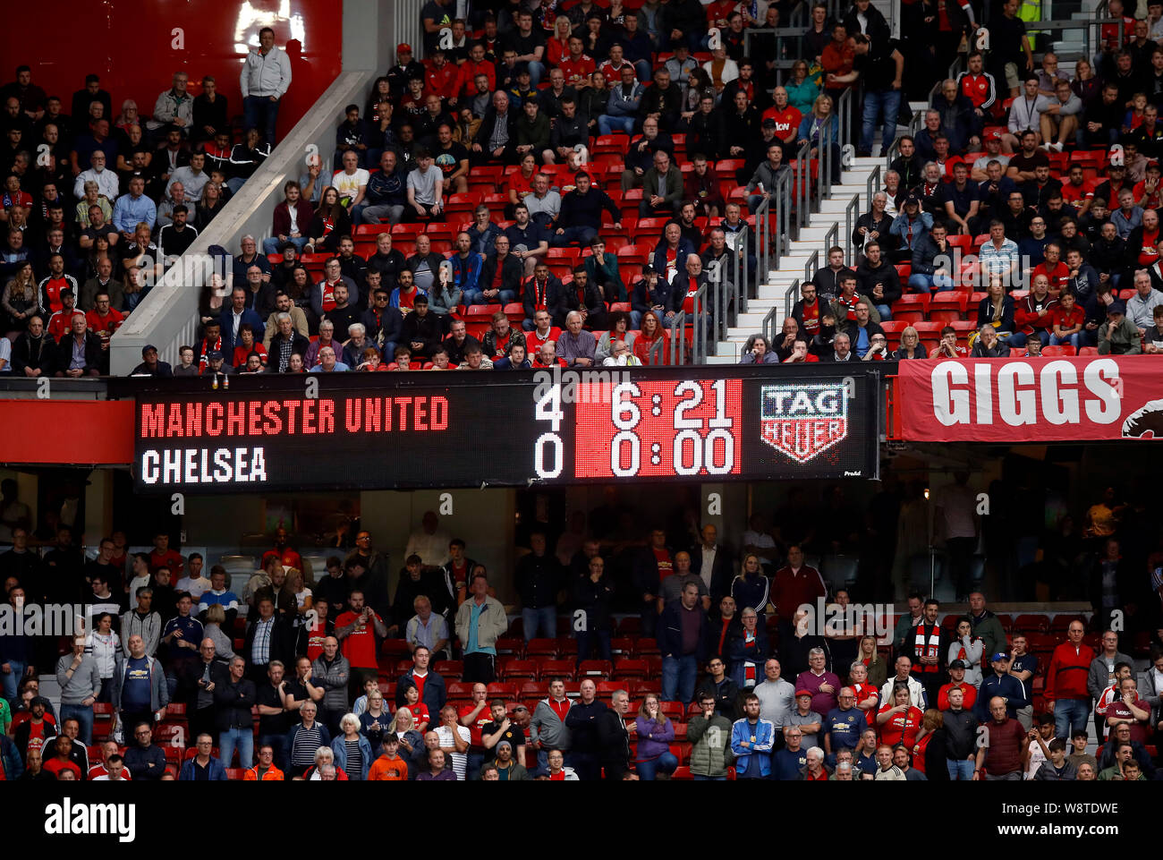 The scoreboard displays the final 4-0 scoreline after the Premier ...