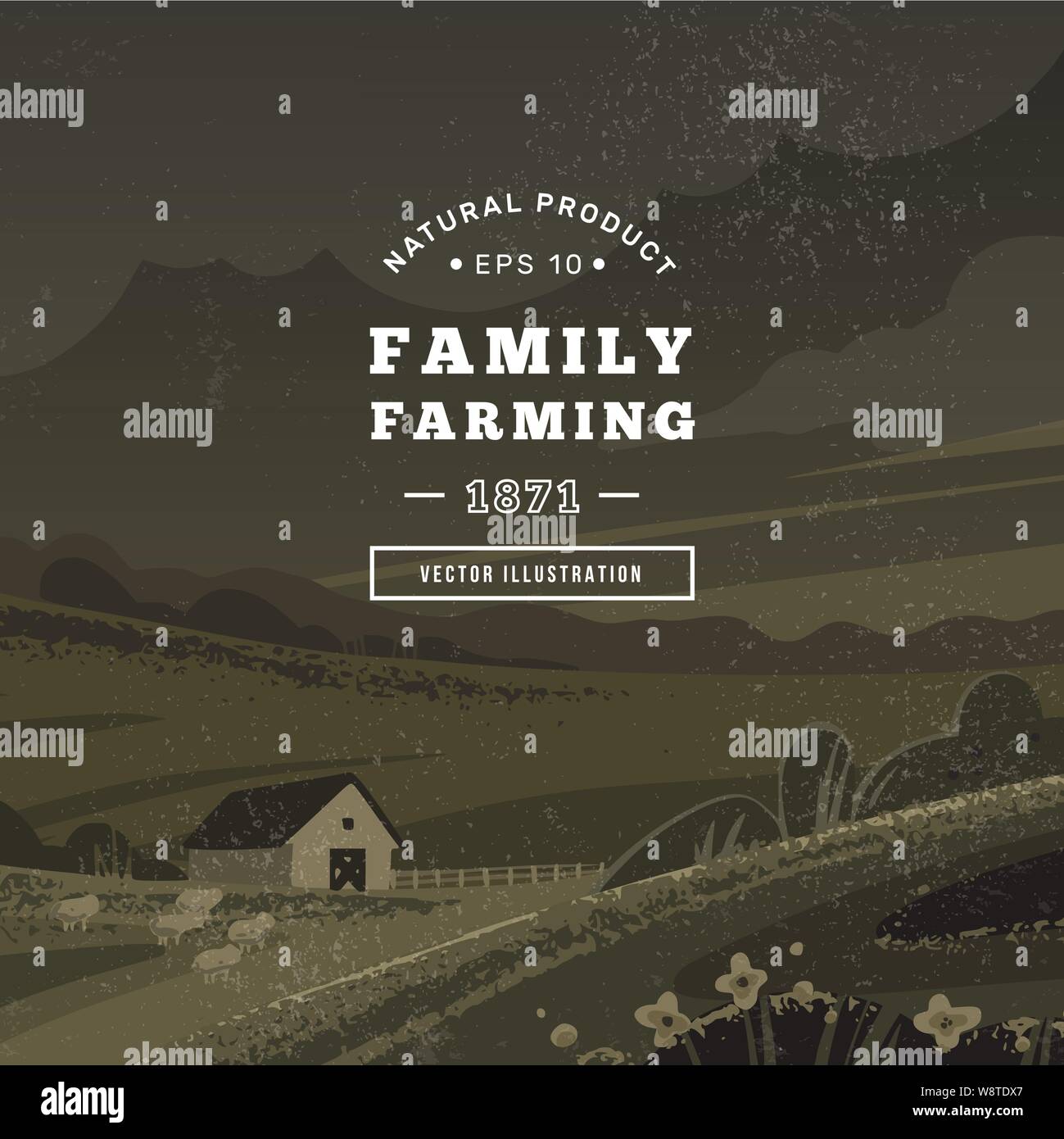 Vector logo of a family farm with text and a year of creation on the ...