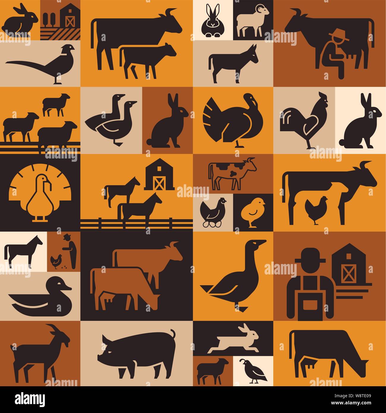 Seamless pattern of various farm animals on dark backgrounds from ...