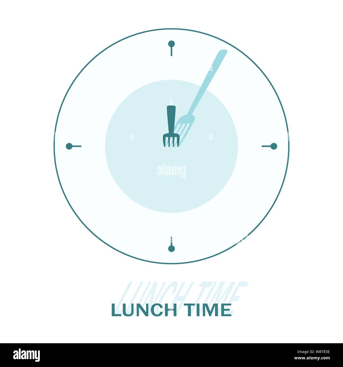 Clock with fork as clock hand. Business lunch design concept. Fork and ...