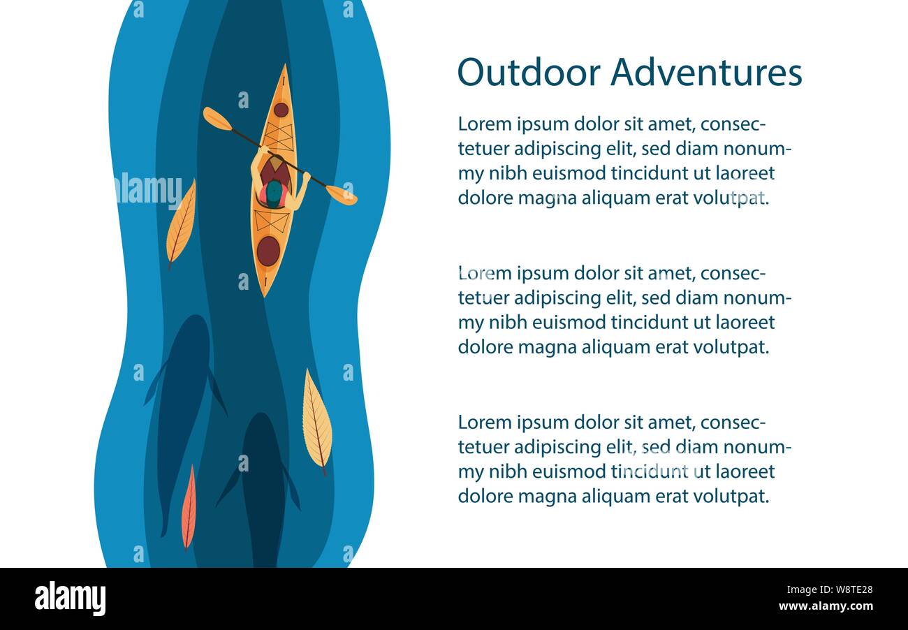 Outdoors activities background or banner. Kayak among leaves and big ...