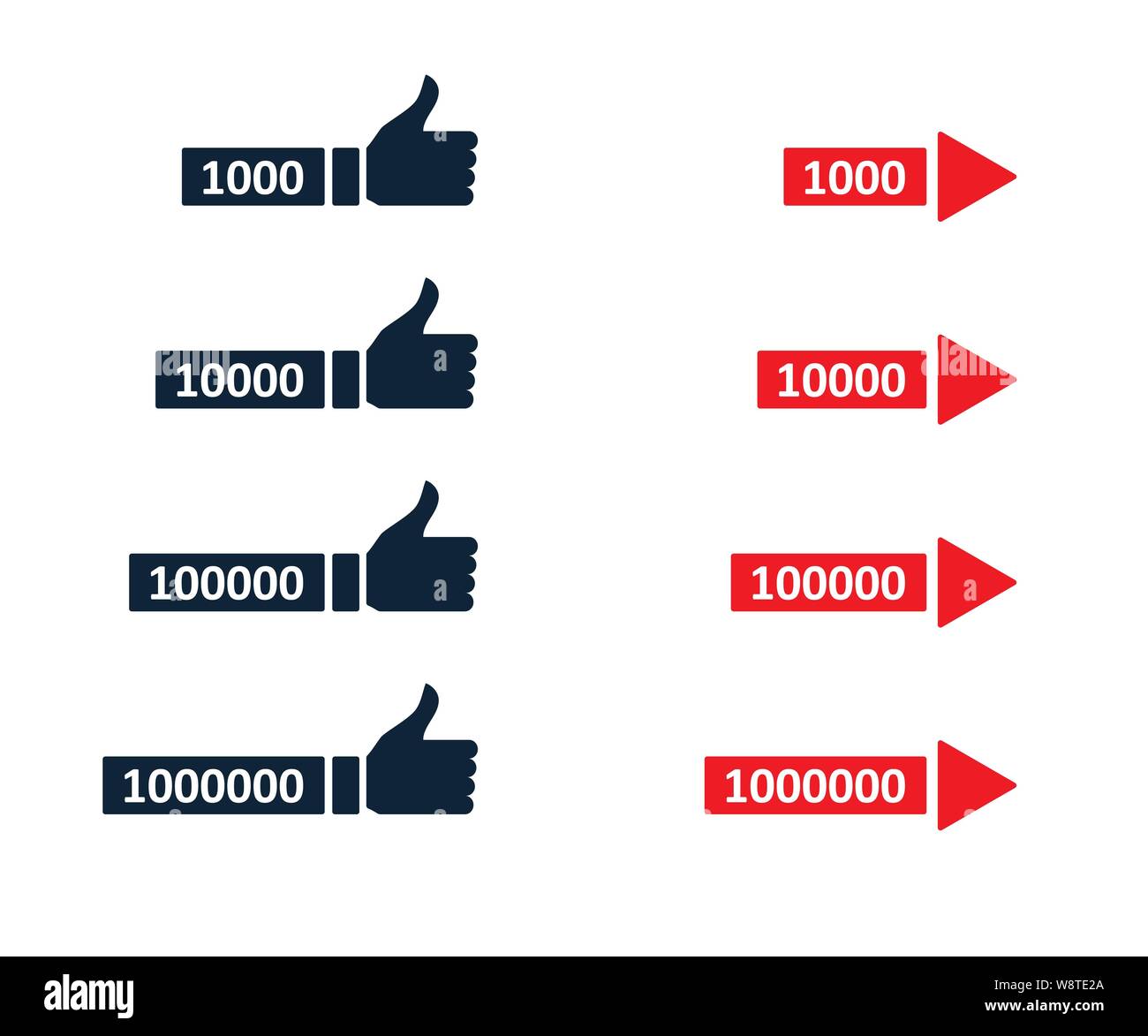 Set of likes and view icons that show number of followers and ...