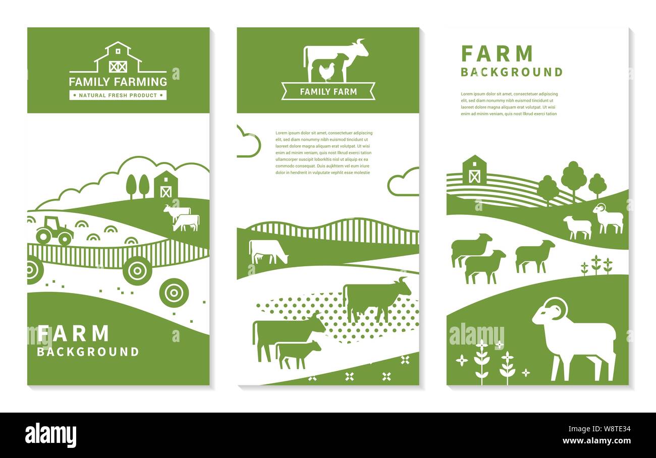 Set of vector banners on rural themes, farm background, family farming ...