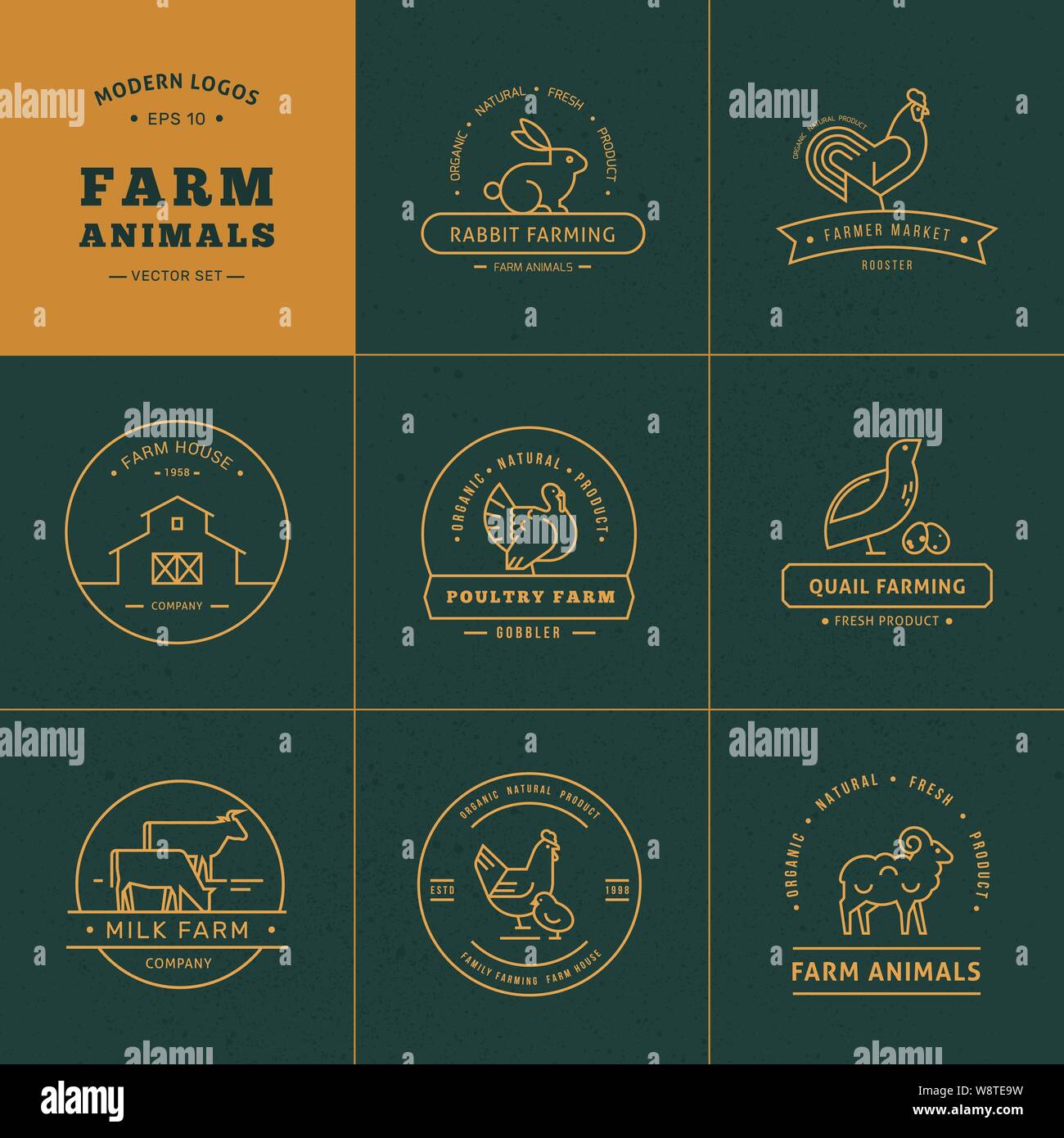 Vector set of 8 farm logos made in a linear style Stock Vector Image ...