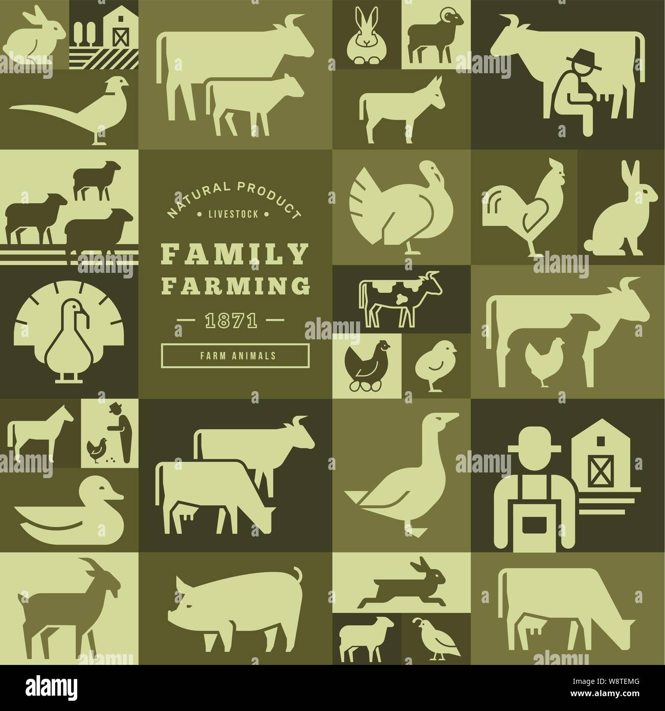 Seamless pattern of various farm animals on dark backgrounds from ...