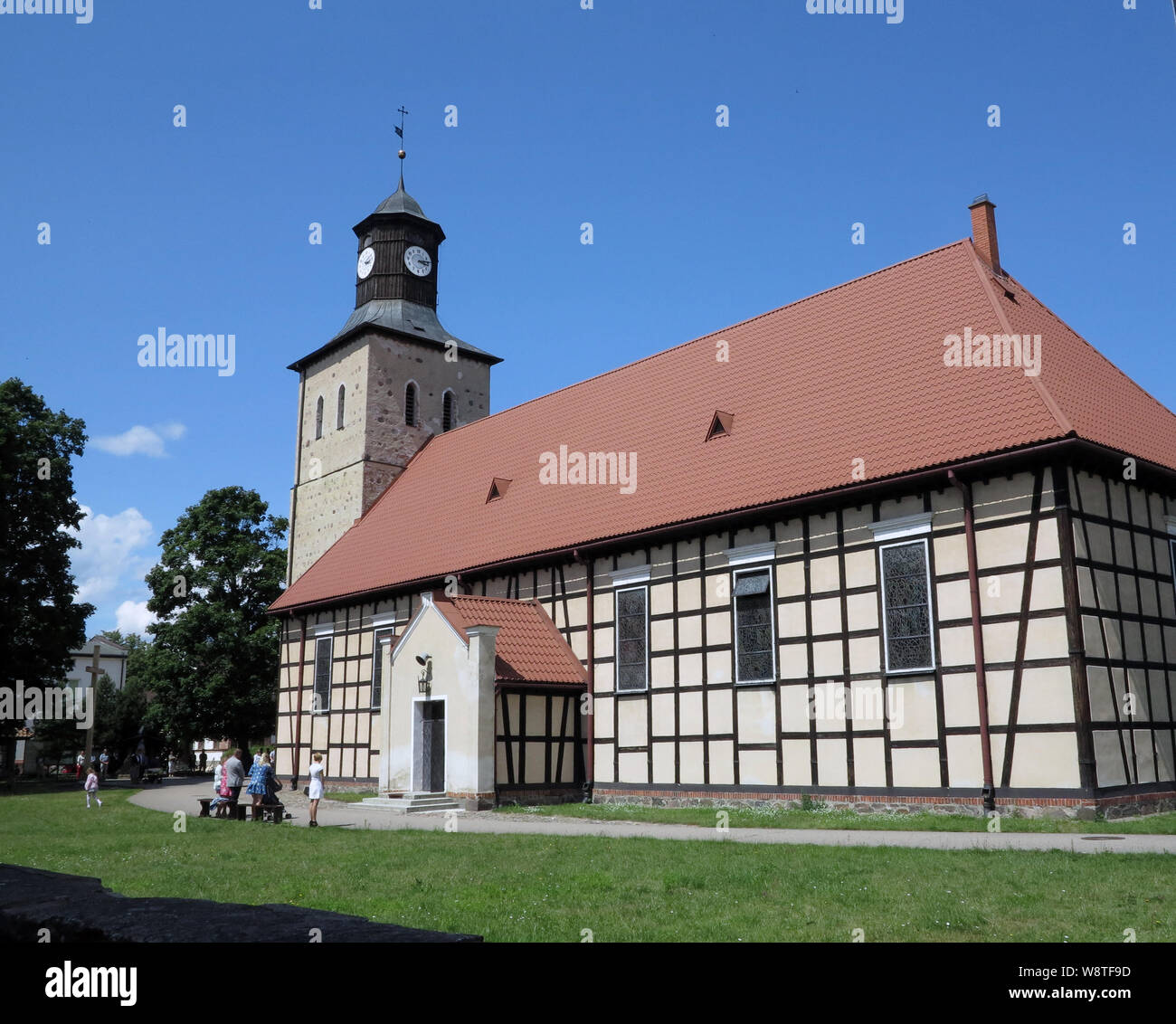 Historical half-timbered church in Pisz (former East Prussia) rebuilt ...