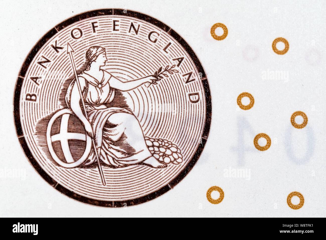 The official logo of the Bank of England on the £10 Banknote Stock ...