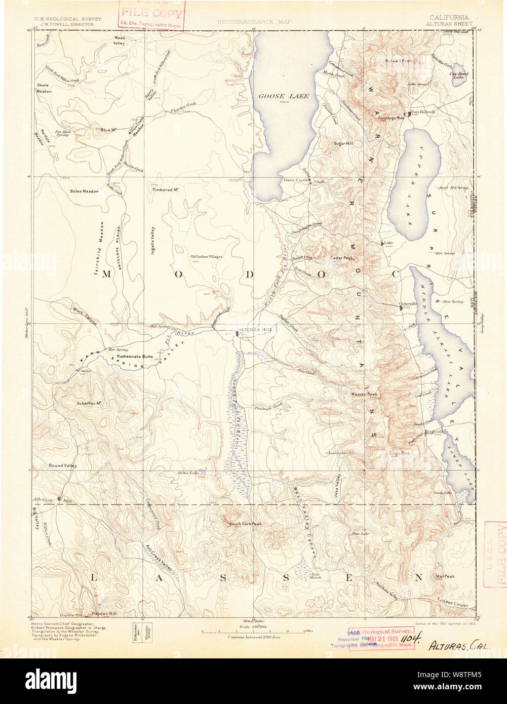 USGS Topo Map California Alturas 299712 1892 250000 Restoration Stock ...