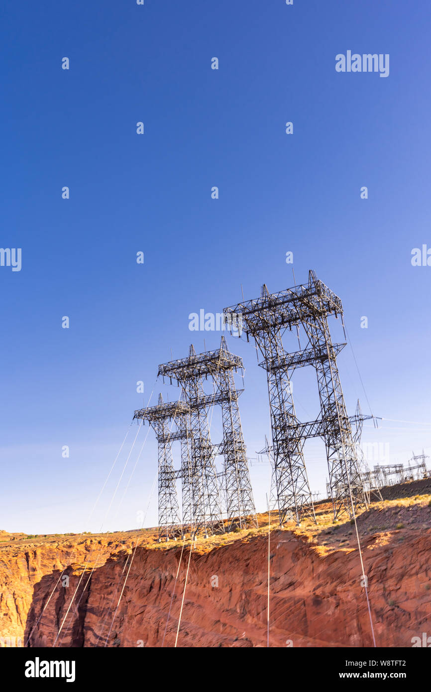 Power plant house and power line over Electricity generating dam in ...