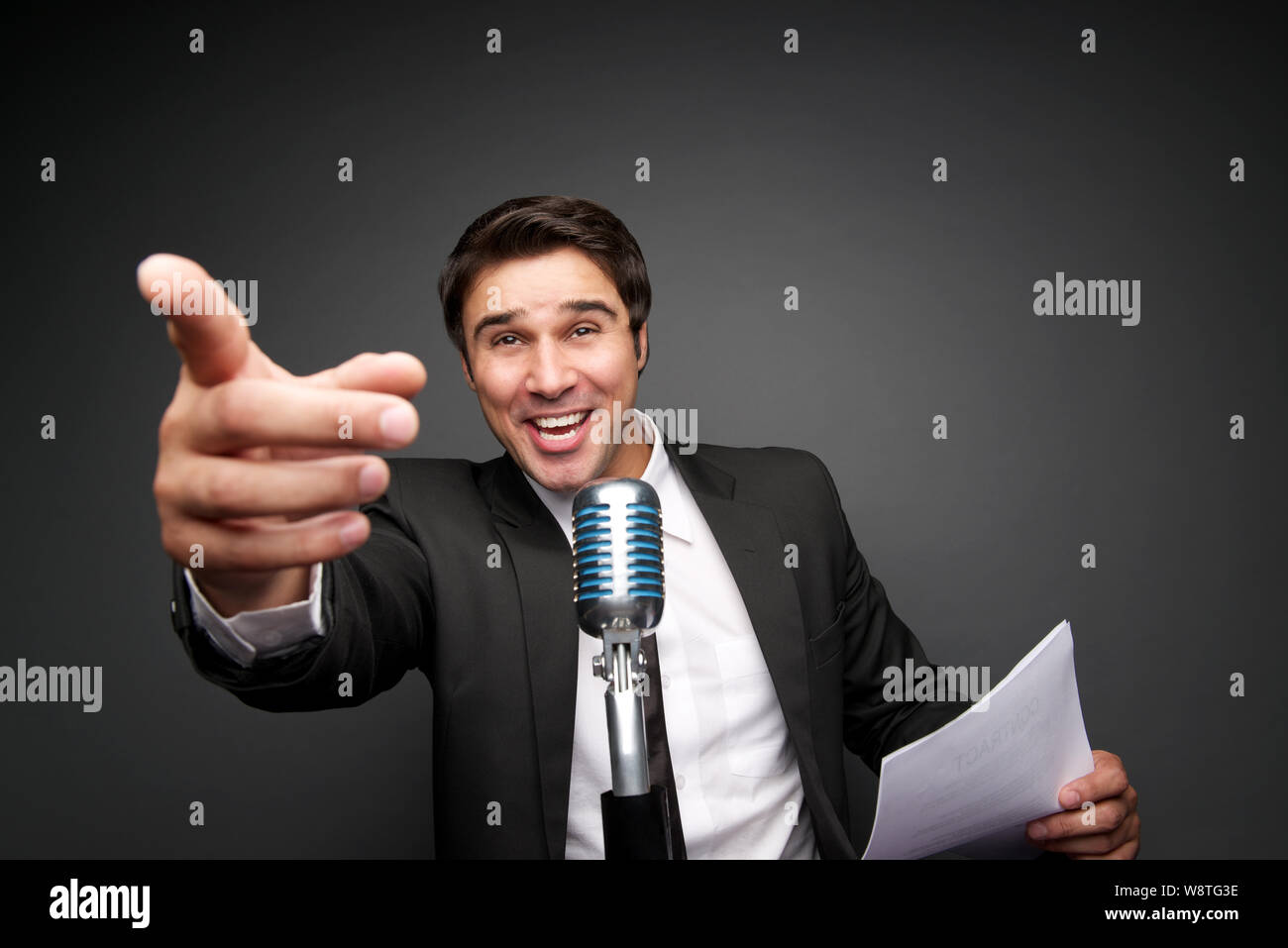 Television broadcaster in newsroom Stock Photo - Alamy