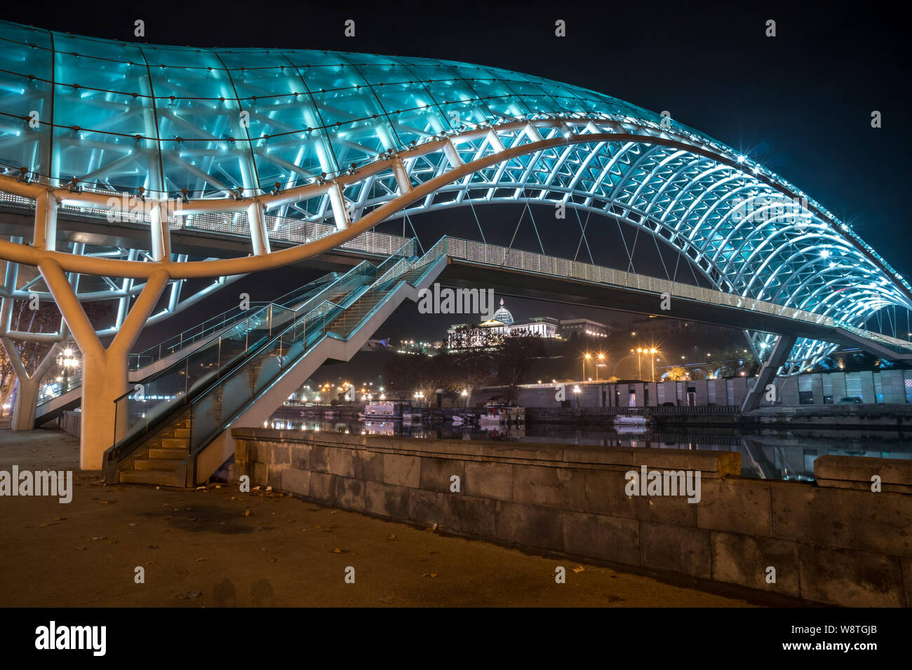 Pedestrian bridge of peace over the Mtkvari (Kura) River in Tbilisi at ...