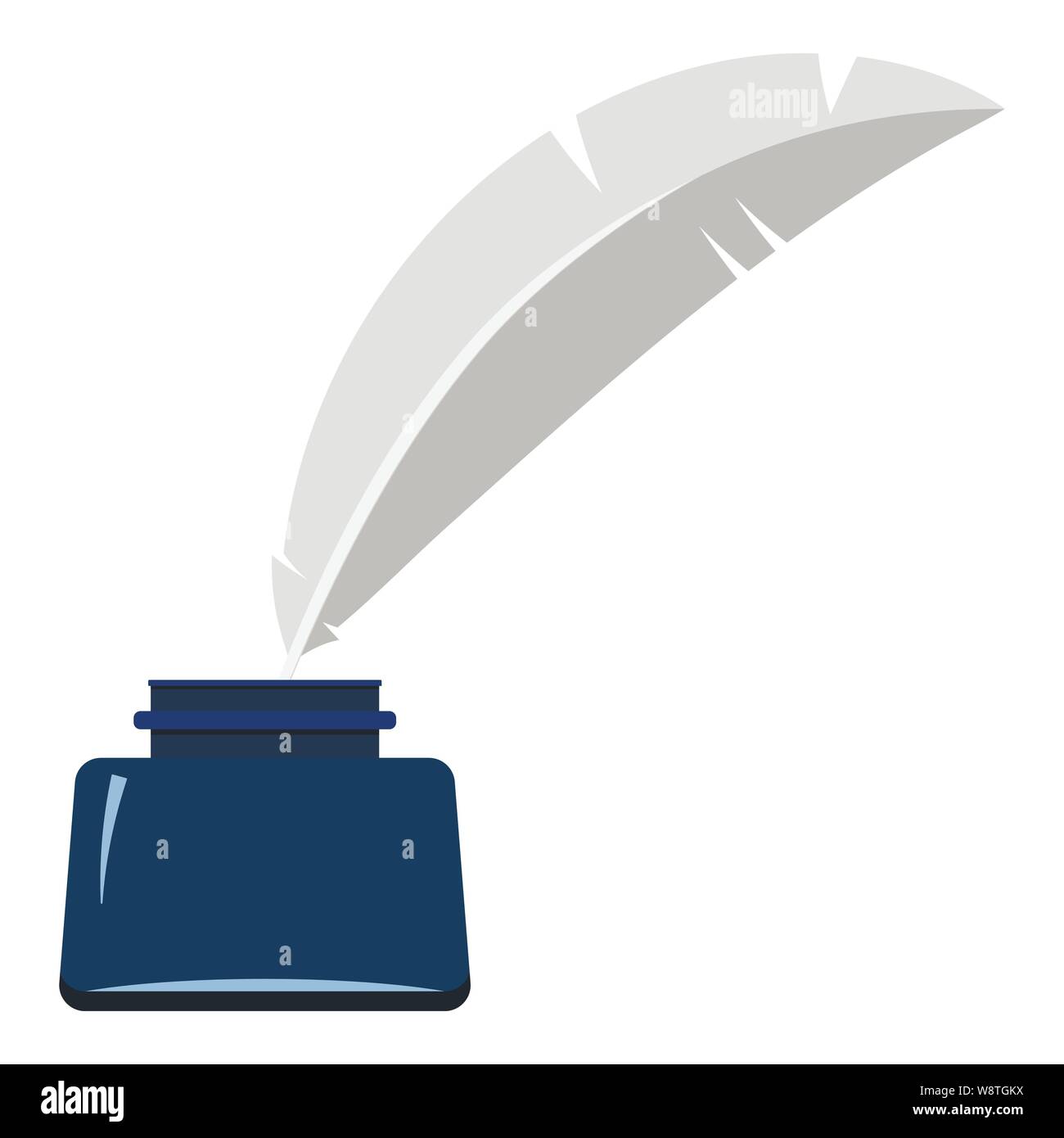 Vector illustration of blue inkwell with white feather calligraphy ...