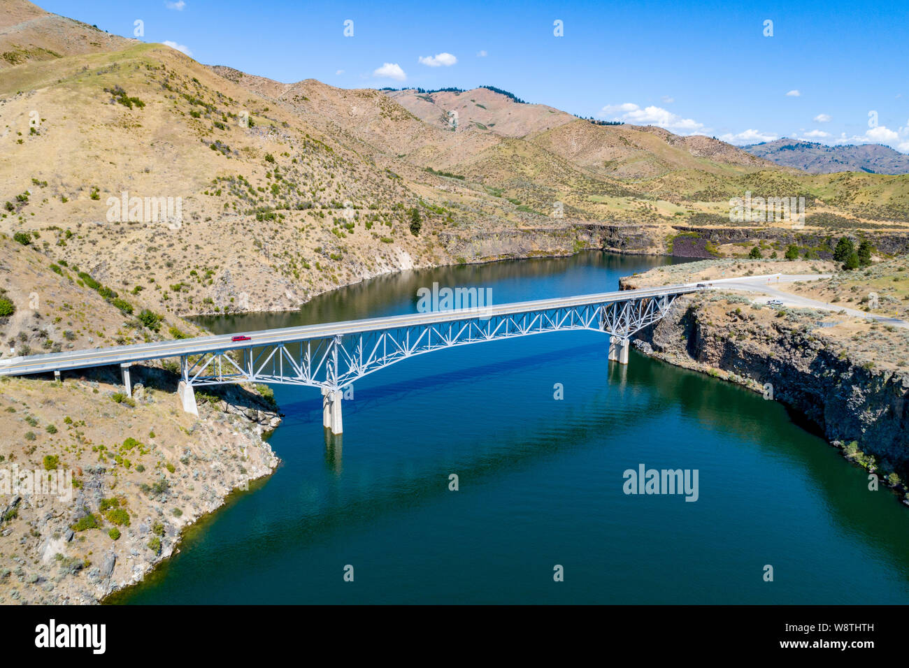 Popular recreation reservoir with a bridge and highway leading to ...