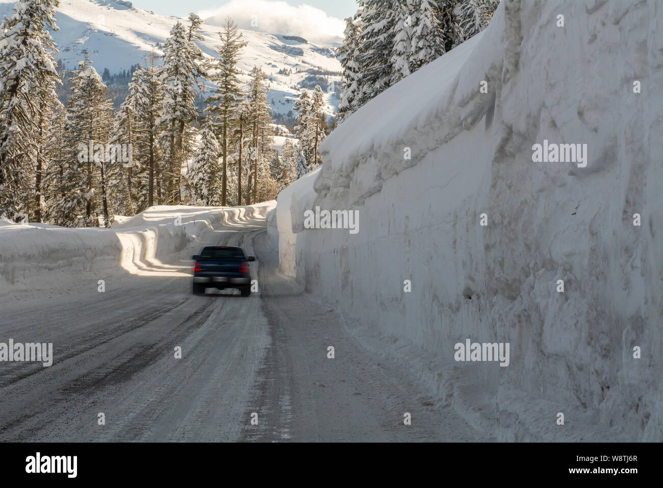 Unidentified moving vehicle on mountain road highway 88 towards Carson ...