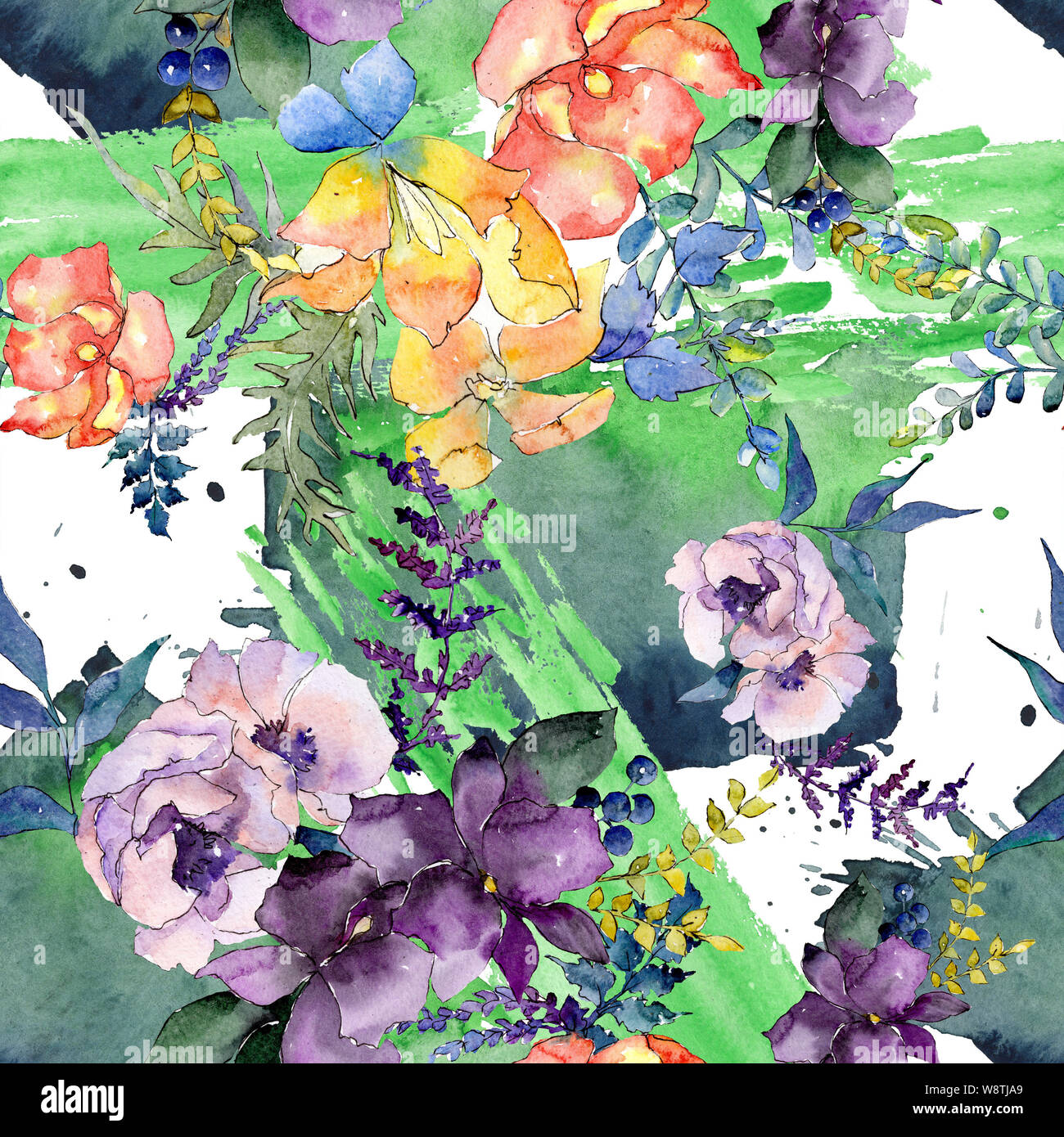 Bouquet floral botanical flowers. Watercolor background illustration ...