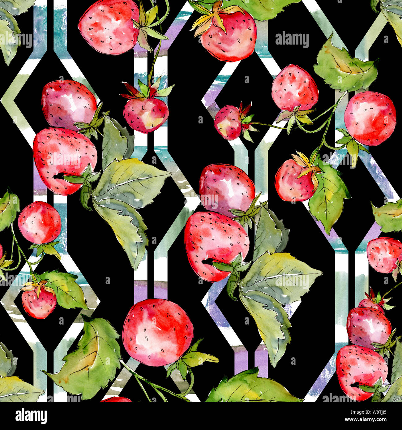 Strawberry healthy food. Watercolor background illustration set ...