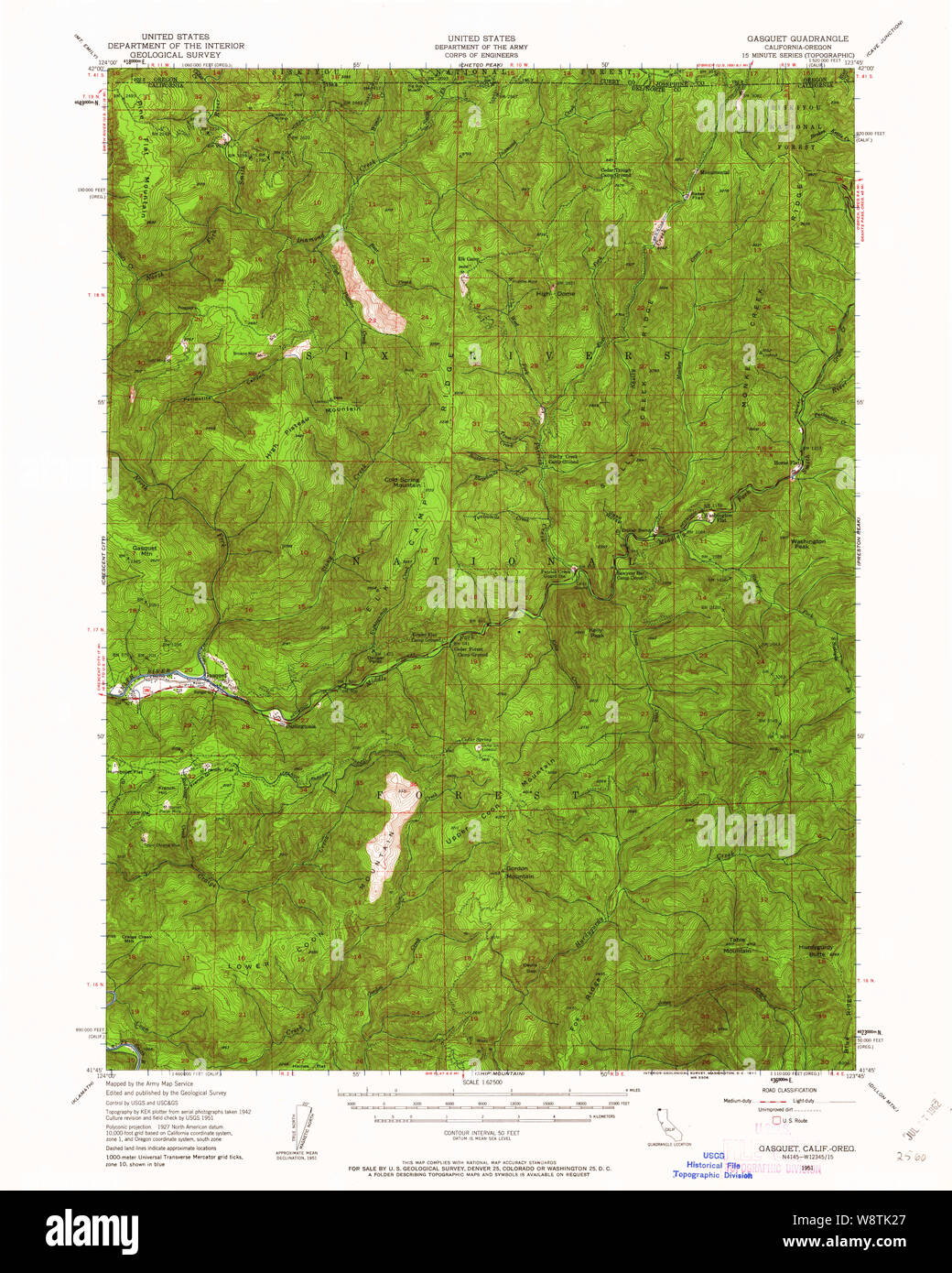 USGS Topo Map California Gasquet 297539 1951 62500 Restoration Stock ...