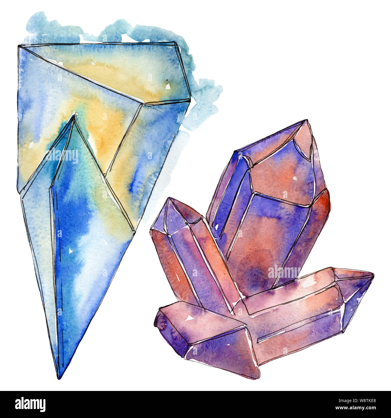 Colorful diamond rock jewelry minerals. Watercolor background set ...