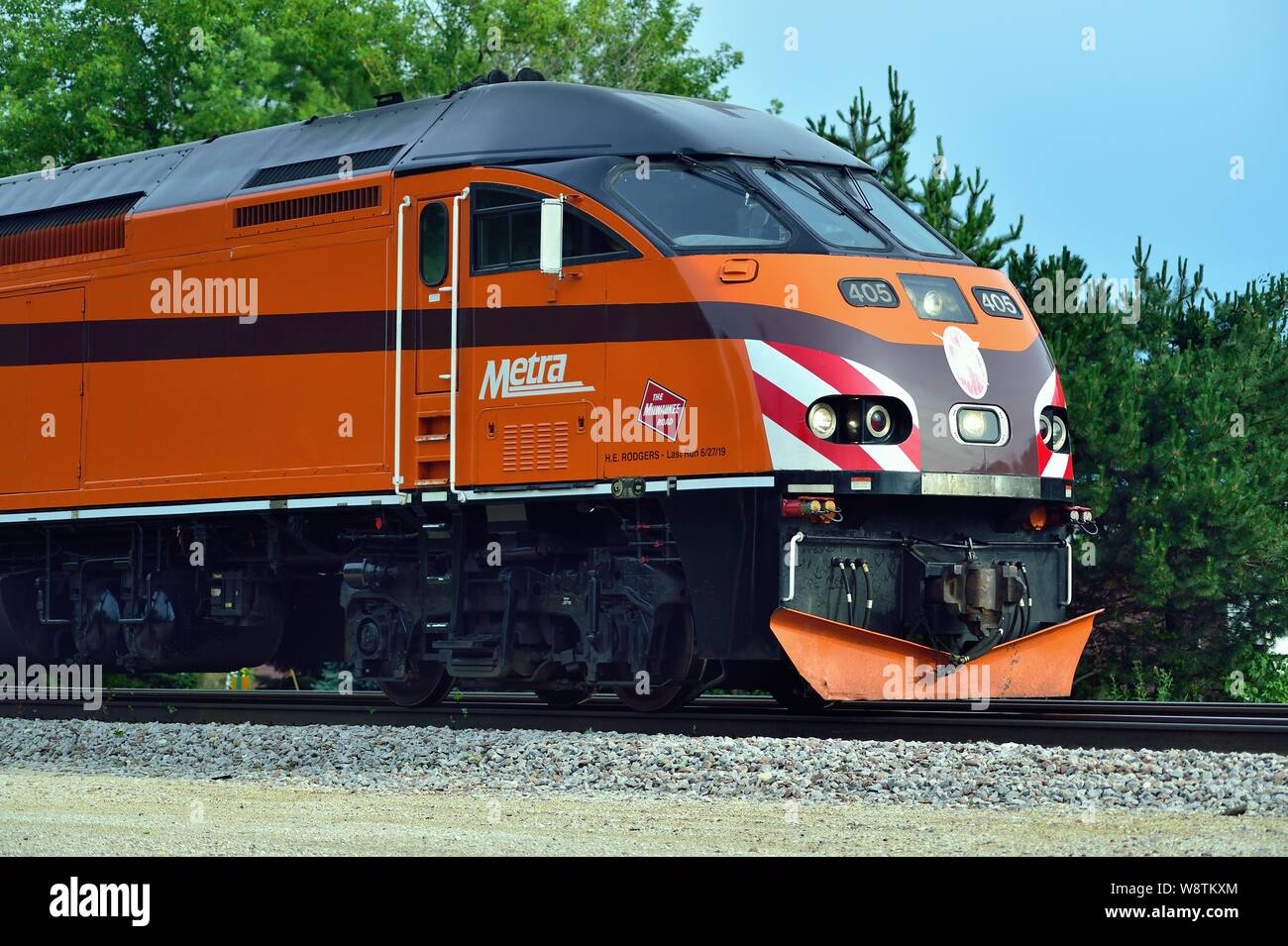 Bartlett, Illinois, USA. A Metra locomotive pulling a commuter train in ...