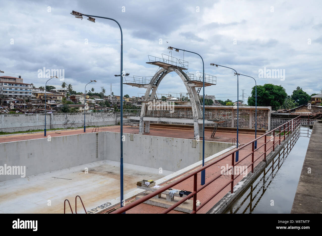 The swimming pool at the National Stadium in Freetown, Sierra Leone in ...