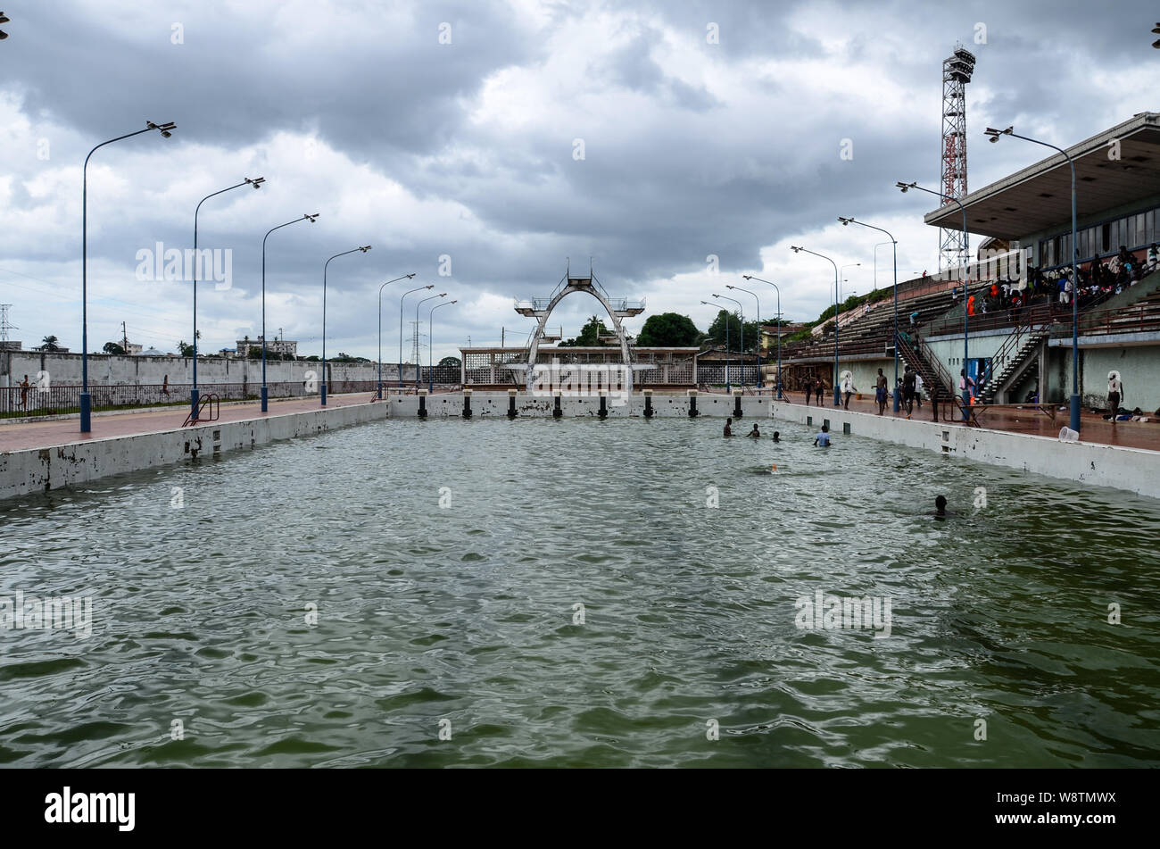 Outdoor swimming pool at the National Stadium, Freetown, Sierra Leone ...